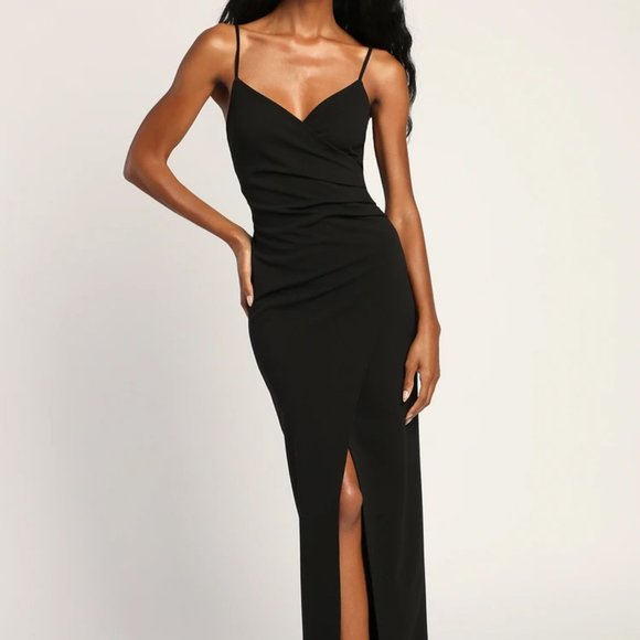 Lulus | Dresses | Lulus Sweetest Admirer Black Ruched Surplice Maxi ...